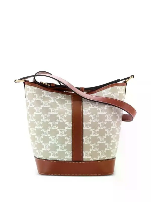 Celine Triomphe Coated Canvas Small Bucket Bag - Brown