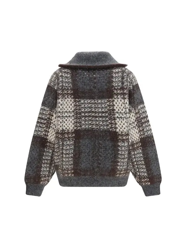 Brunello Cucinelli Checked Wool Zip Cardigan With Sequins