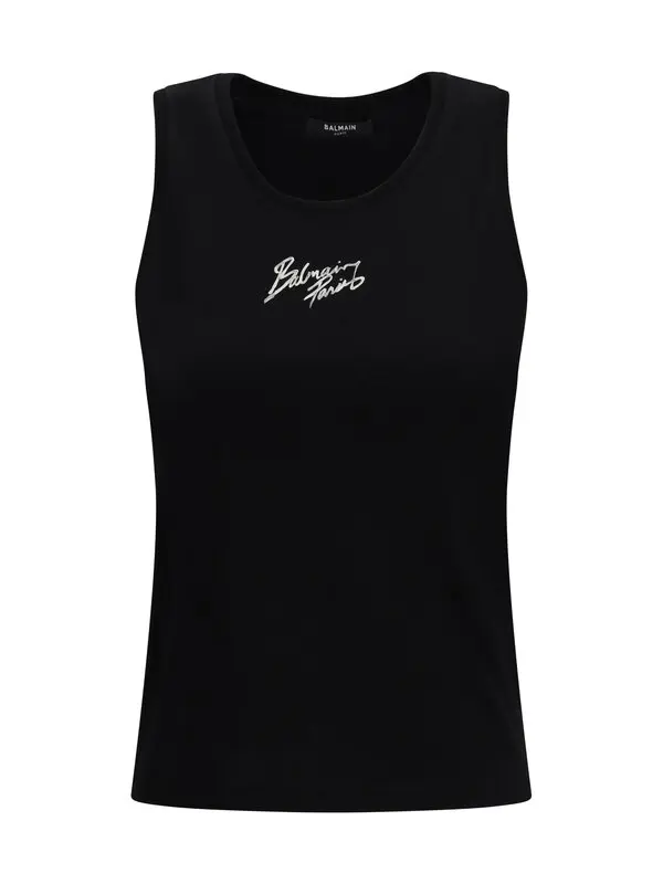 Balmain Brush Print Cotton Jersey Tank Top - Black