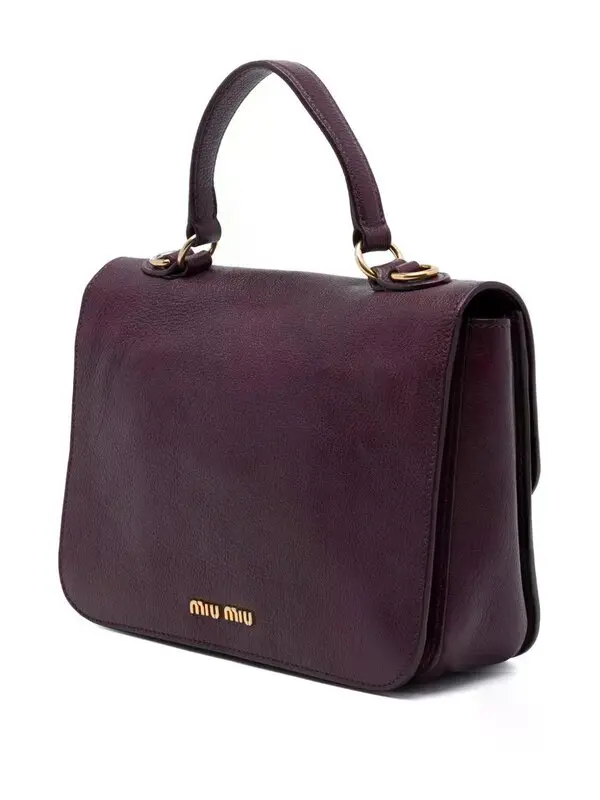 Miu Miu 2010-2026 Goatskin Madras Push Lock Top Handle Satchel - Purple