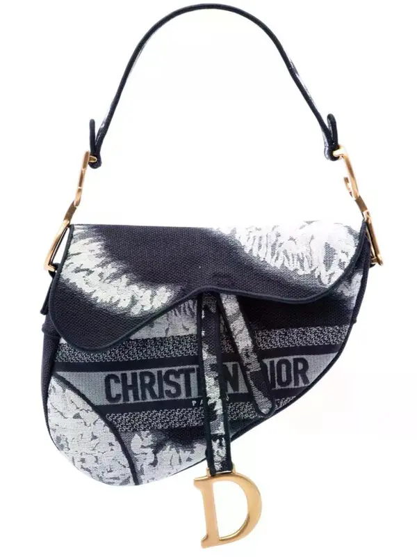 Dior 2020 Canvas Embroidered Tie Dye Saddle Bag Shoulder Bag - Blue