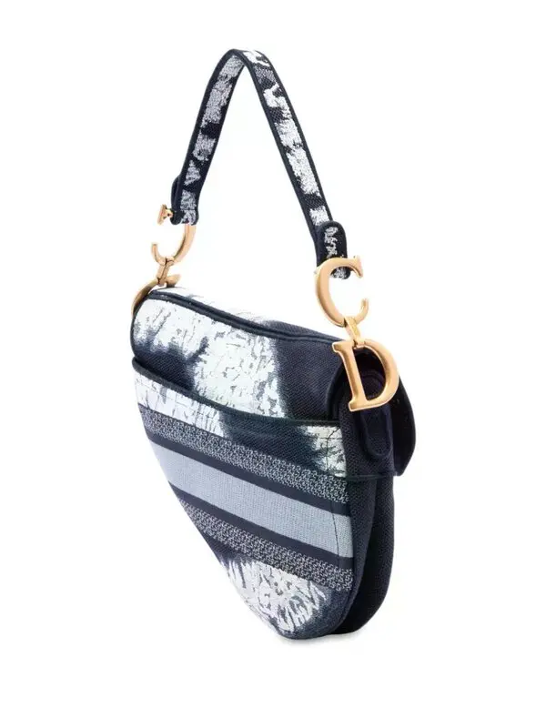 Dior 2020 Canvas Embroidered Tie Dye Saddle Bag Shoulder Bag