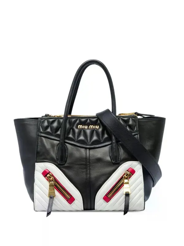 Miu Miu 2010-2026 Small Tricolor Nappa Biker Twin Pocket Satchel - Black