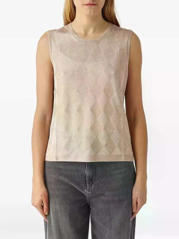 GRAN SASSO Sleeveless Metallic Argyle Knit Top