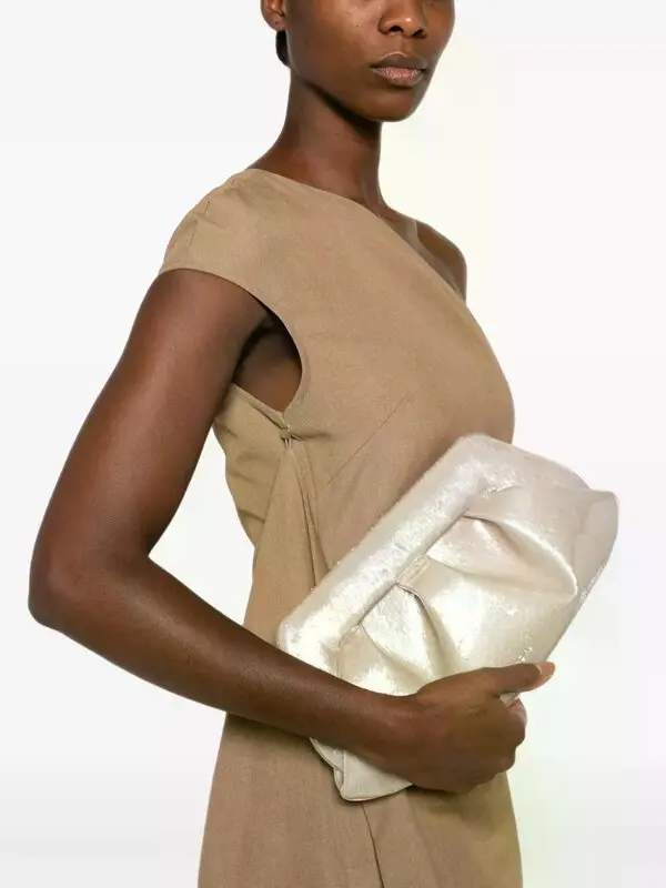 THEMOIRE Bios Lurex-finish Ruched Clutch Bag - Neutrals