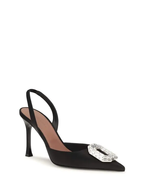 Amina Muaddi Camelia Satin Slingback Pumps - Black