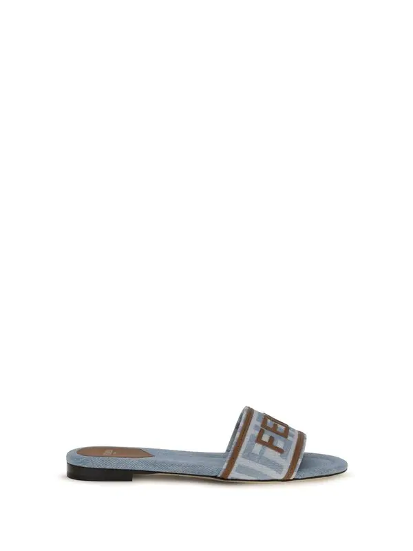 Fendi Ff Denim Slip-on Mules - Blue