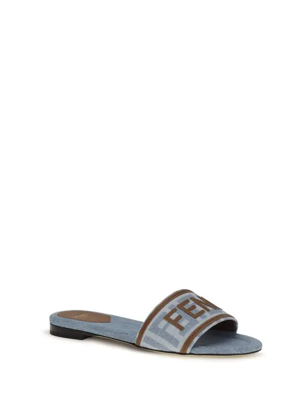 Fendi Ff Denim Slip-on Mules - Blue