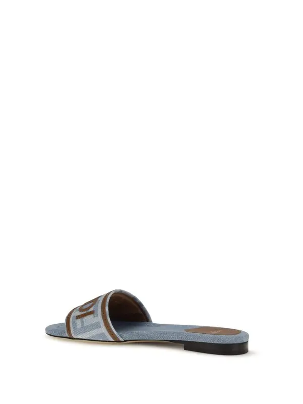 Fendi Ff Denim Slip-on Mules - Blue
