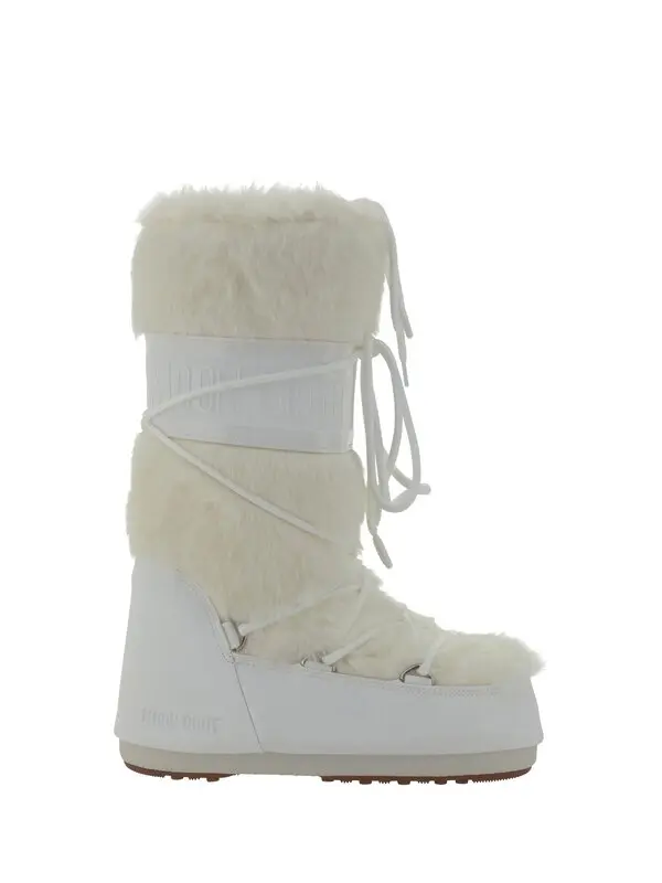 Moon Boot Icon Faux Fur Lace-up Platform Boots - White
