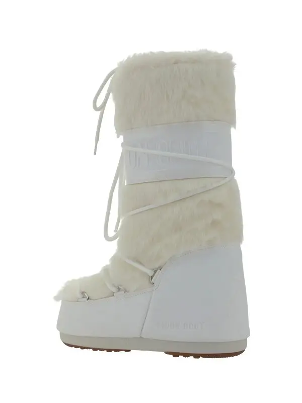 Moon Boot Icon Faux Fur Lace-up Platform Boots - White