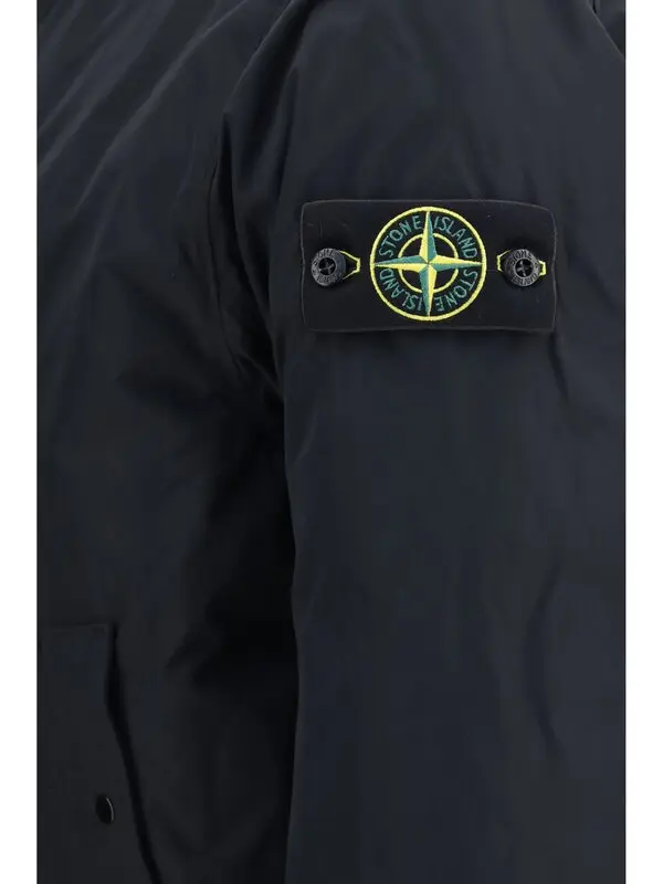Stone Island Long Down Jacket With Hood - Black