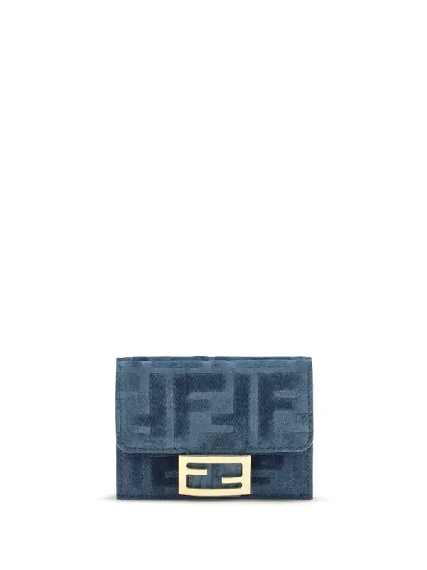 Fendi Trifold Wallet With Ff Monogram In Jacquard - Blue