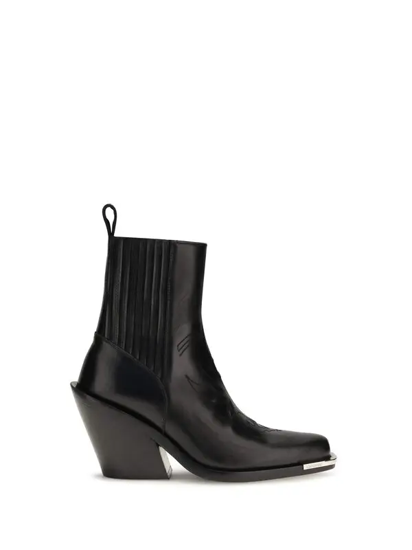 Rabanne Leather Cowboy Ankle Boots - Black