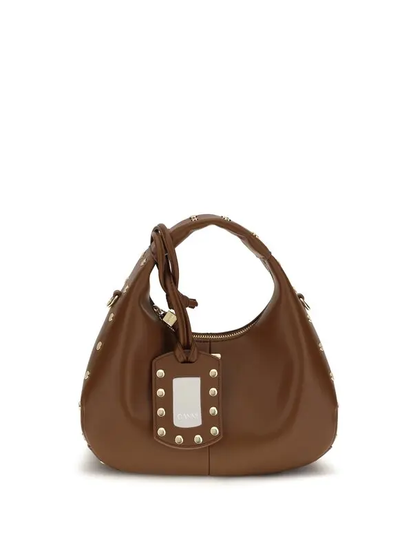 GANNI Mini Studded Hobo Handbag - Brown