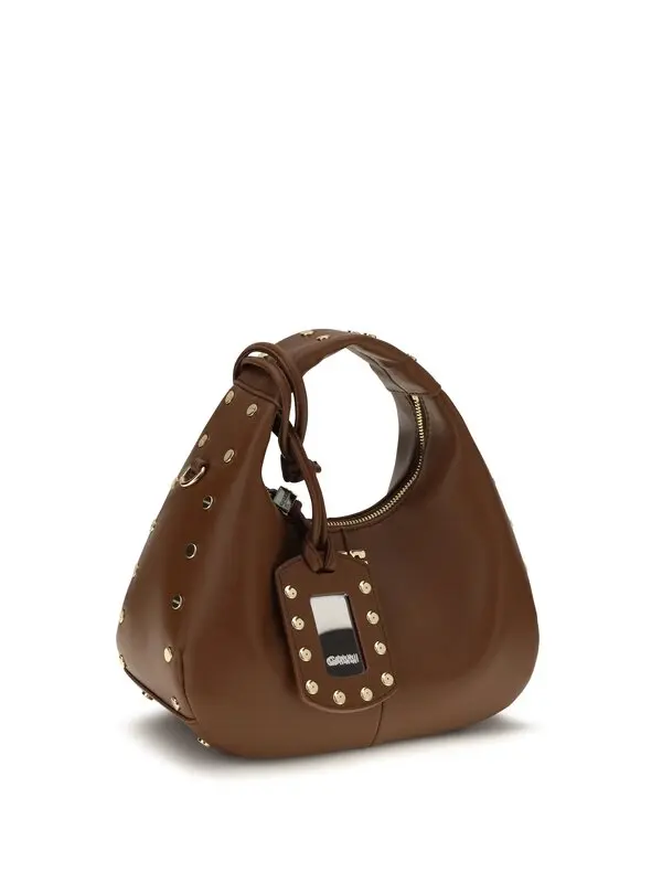 GANNI Mini Studded Hobo Handbag - Brown