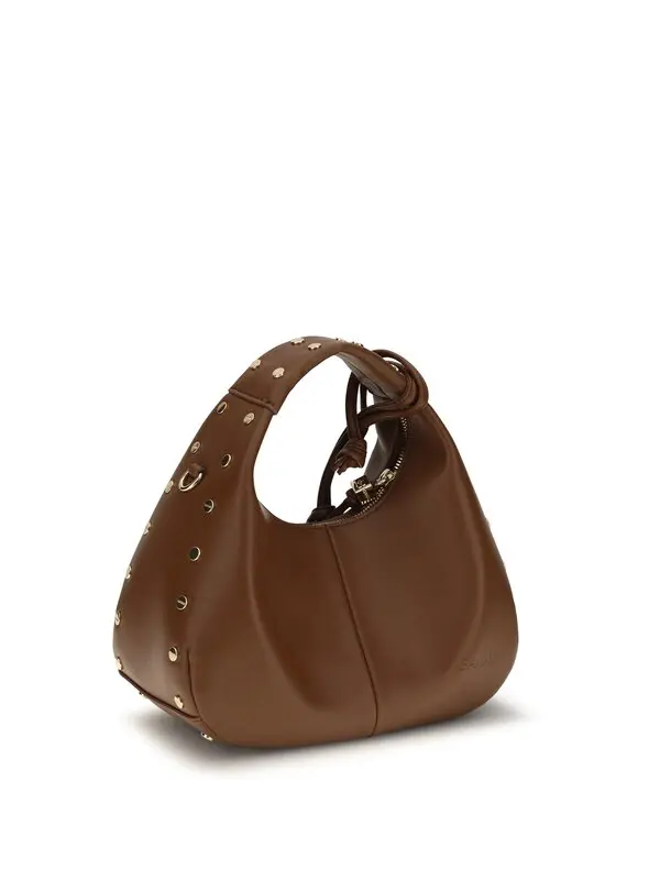 GANNI Mini Studded Hobo Handbag - Brown