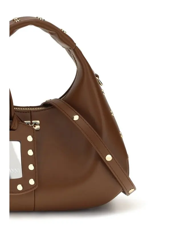 GANNI Mini Studded Hobo Handbag - Brown