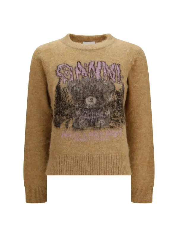 GANNI Teddy Brushed Alpaca Crewneck Sweater - Cream