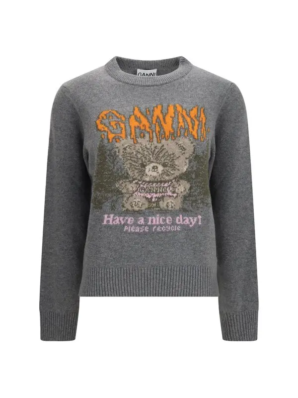 GANNI Teddy Wool Crewneck Sweater