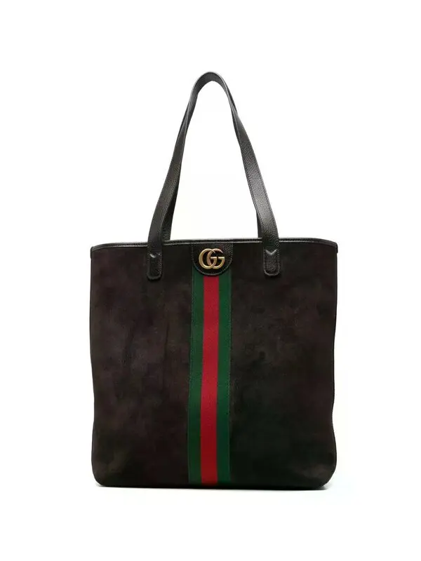 Gucci Suede Shoulder Bag With Web Stripe Detailing - Brown