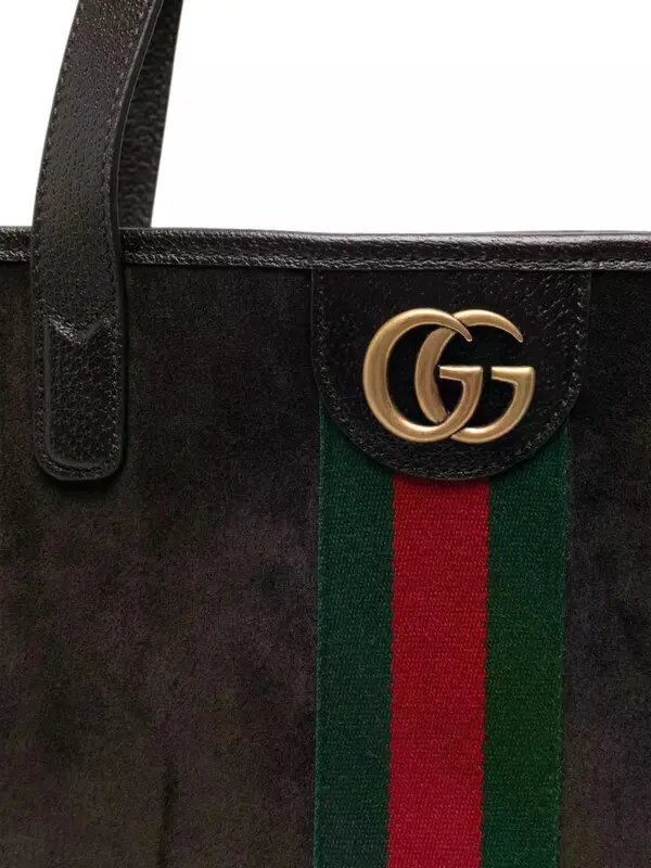 Gucci Suede Shoulder Bag With Web Stripe Detailing - Brown