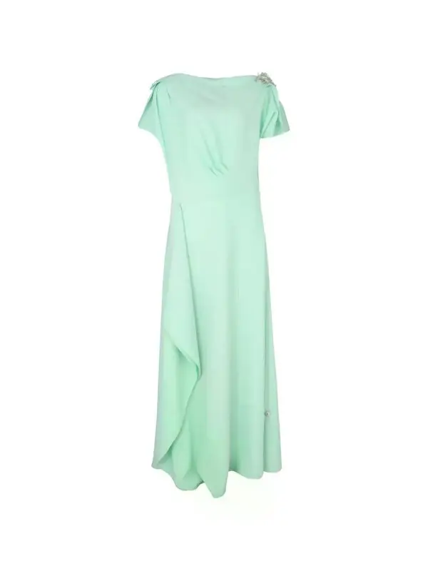 LOODYANA Beaded Shoulder Pleated Sleeve Maxi Dress