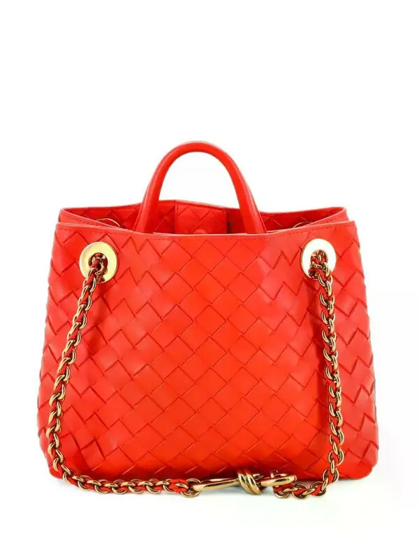 Bottega Veneta Andiamo Top Handle Bag Intrecciato Nappa Small Satchel - Orange