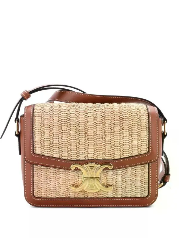 Celine Triomphe Raffia Shoulder Bag - Brown