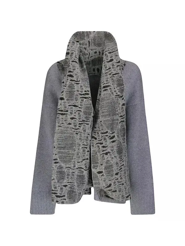 NICCOLO PASQUALETTI Scarf-detail Perforated-knit Cardigan - Grey