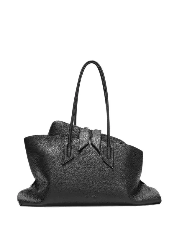 Attico Medium La Passeggiata Pebbled Leather Shoulder Bag - Black