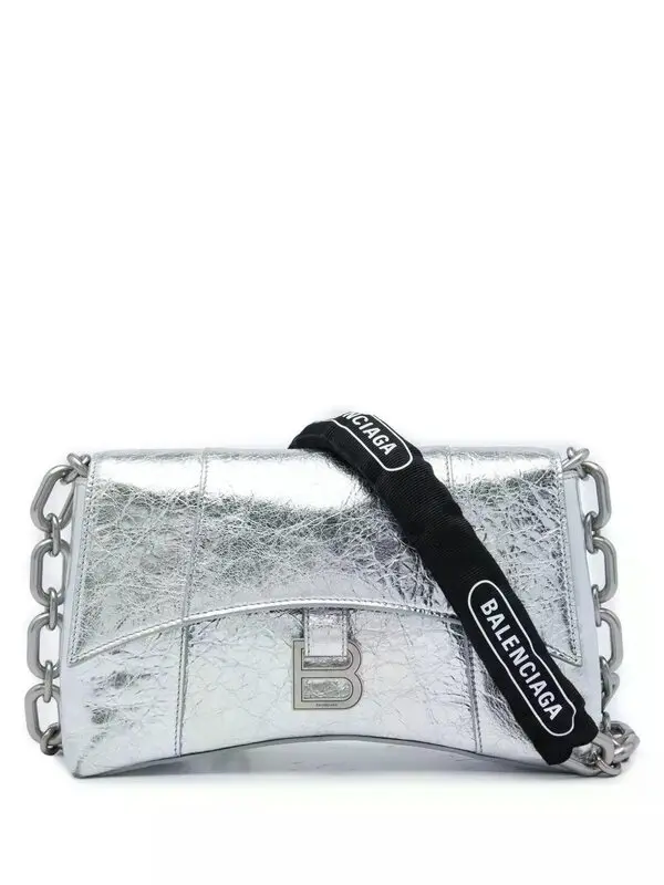 Balenciaga 2010 Metallic Crinkled Calfskin Hourglass Downtown Xs Crossbody Bag - Silver