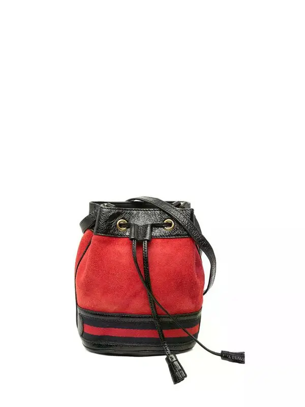 Gucci 2016-2026 Mini Suede And Patent Web Ophidia Bucket Bag - Red