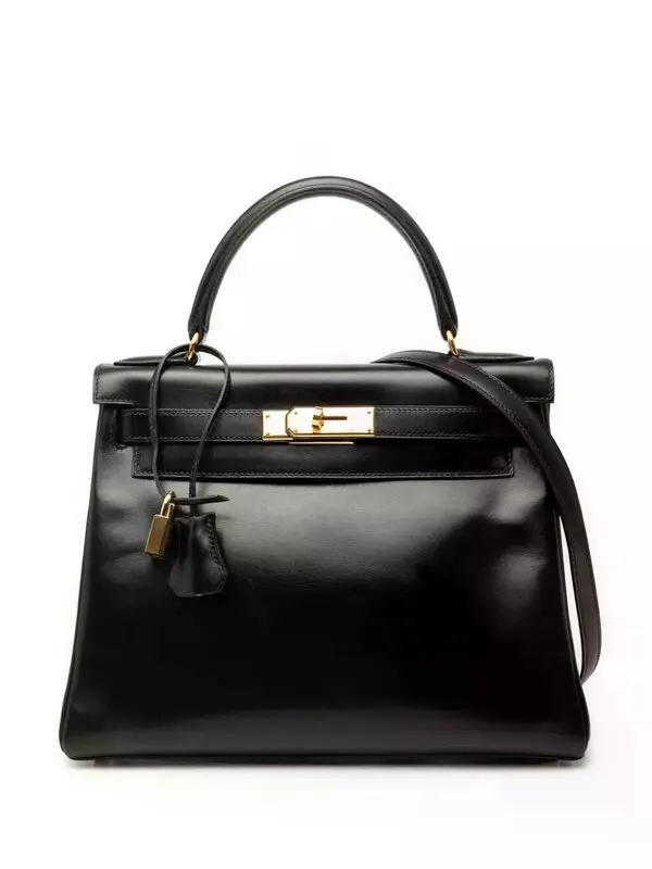 Hermès 1999 Box Calf Kelly Retourne 28 Satchel - Black