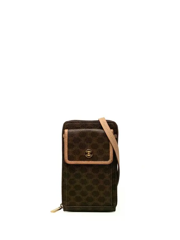 Celine 2000 Macadam Coated Canvas Wallet With Strap Crossbody Bag - Brown