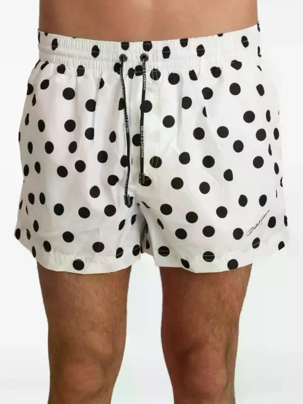 Dolce & Gabbana Polka-dot Drawstring Swim Shorts - White