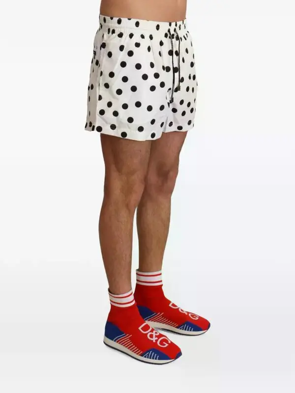 Dolce & Gabbana Polka-dot Drawstring Swim Shorts - White
