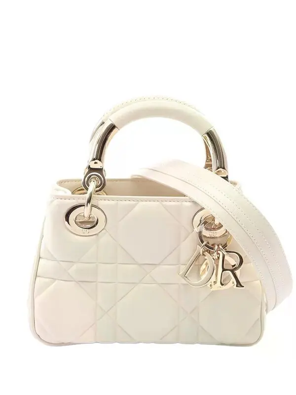 Dior 2015-2026 Mini Embossed Calfskin Cannage Lady 95.22 Bag Satchel - White