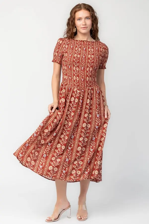 XH TEXTILES Rhonda Smocked Midi Dress