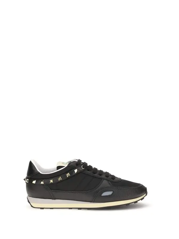 Valentino Garavani Stud Up Sneakers In Leather And Nylon - Black