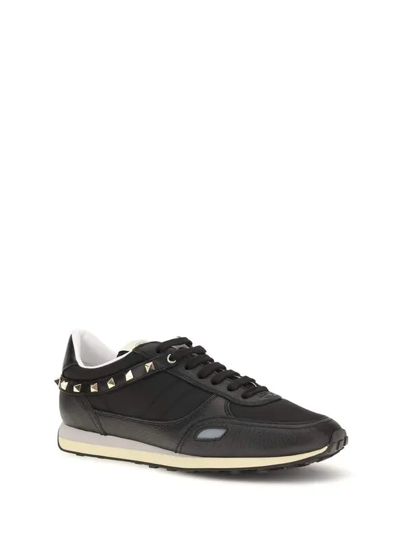 Valentino Garavani Stud Up Sneakers In Leather And Nylon - Black