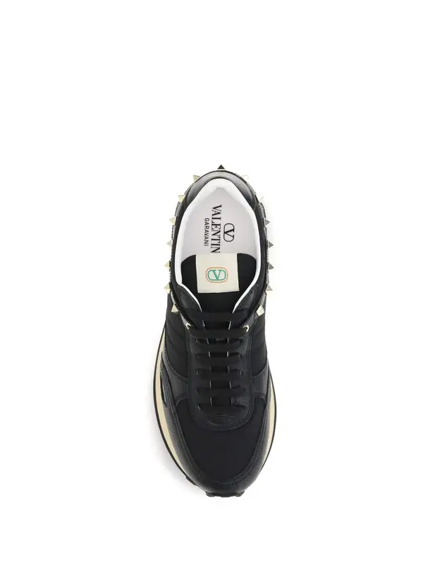 Valentino Garavani Stud Up Sneakers In Leather And Nylon - Black