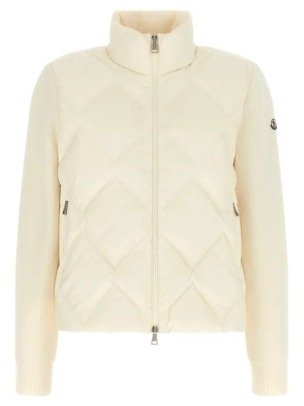 Moncler Diamond Quilted Padded Cardigan With Ribbed Knit Sleeves