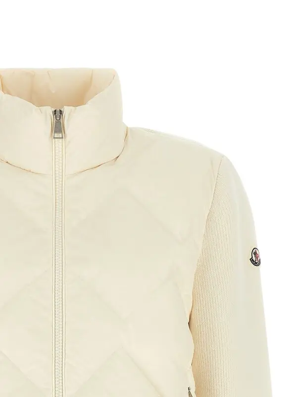 Moncler Diamond Quilted Padded Cardigan With Ribbed Knit Sleeves