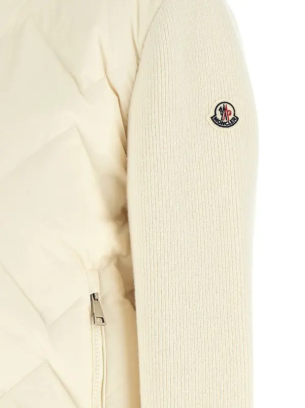 Moncler Diamond Quilted Padded Cardigan With Ribbed Knit Sleeves