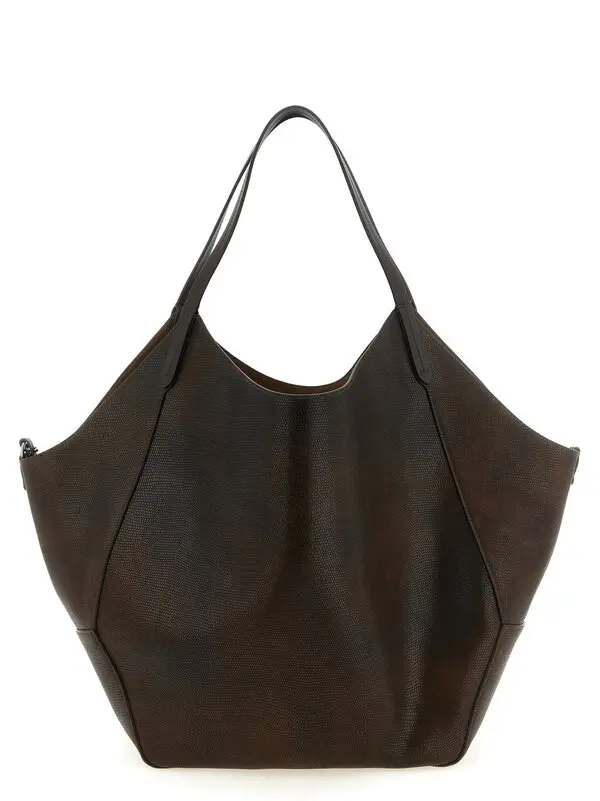 Brunello Cucinelli Reversible Lizard Effect Leather Duo Shopping Bag - Brown