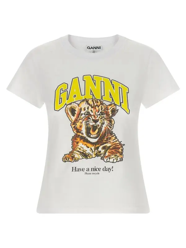 GANNI Tiger" Organic Cotton T-shirt - White