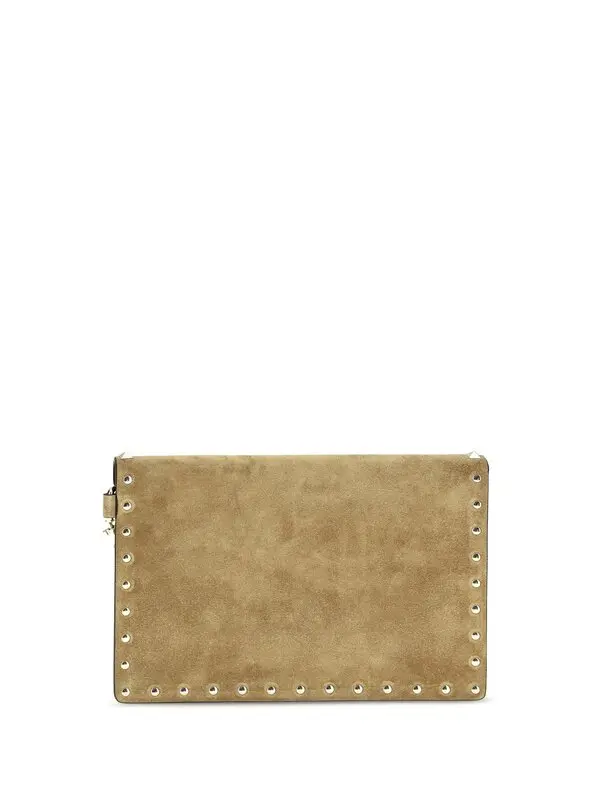 Valentino Garavani Medium Rockstud Clutch In Suede - Cream