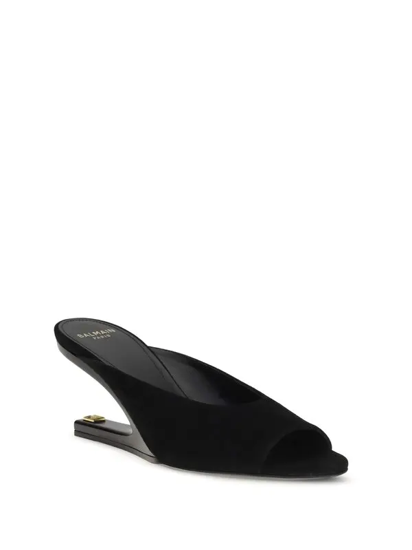 Balmain Suede Open-toe Sculptural Heel Mules - Black