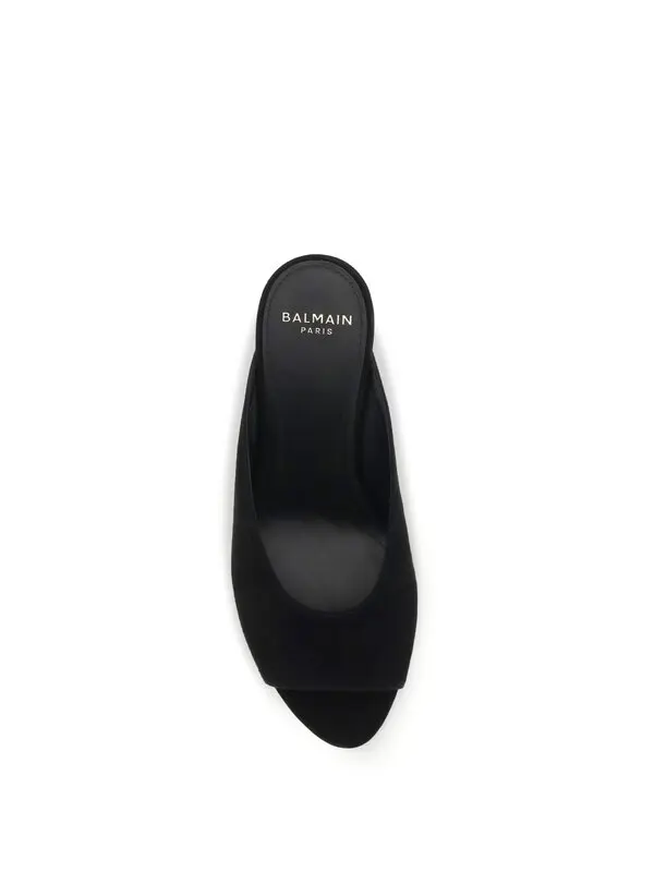 Balmain Suede Open-toe Sculptural Heel Mules - Black